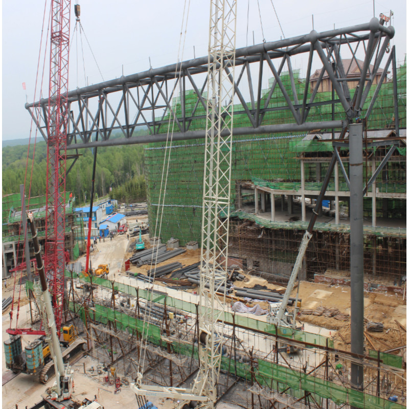 100m Long Span Truss Structure Grey Q345 Steel Tube Trusses On Site ...